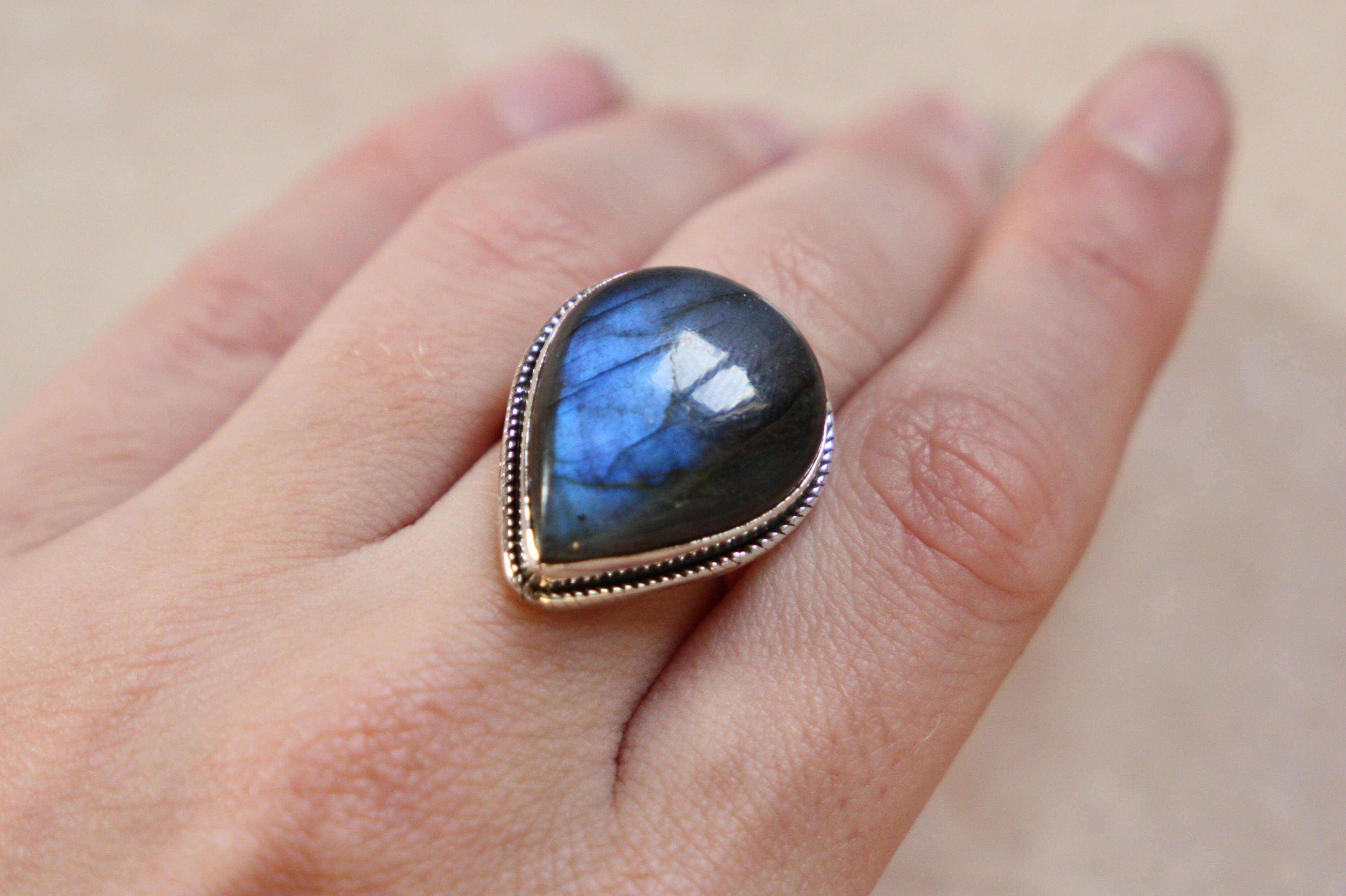 TEARDROP LABRADORITE RING - One size - Sterling silver ring - Crystal ...