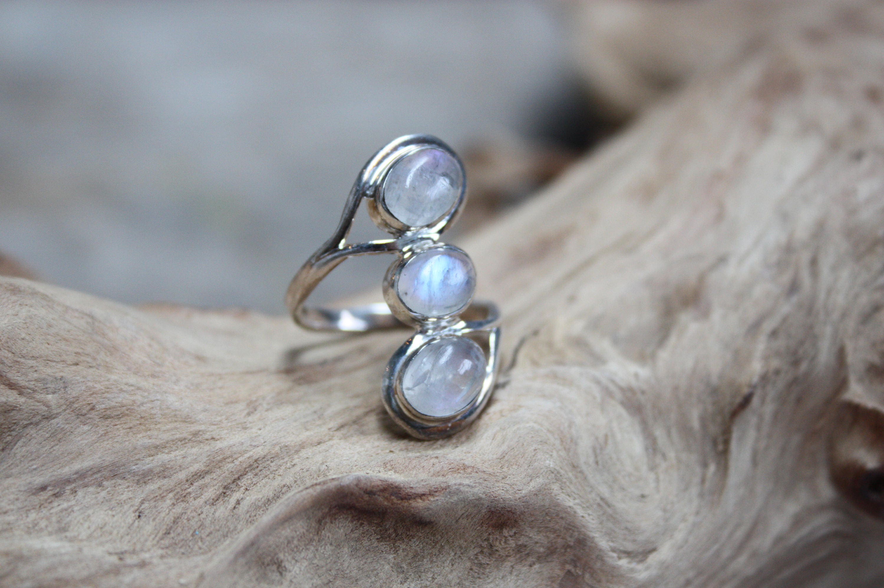 TRIPLE MOON RING - One size - Sterling silver ring - Moonstone - Moon ...