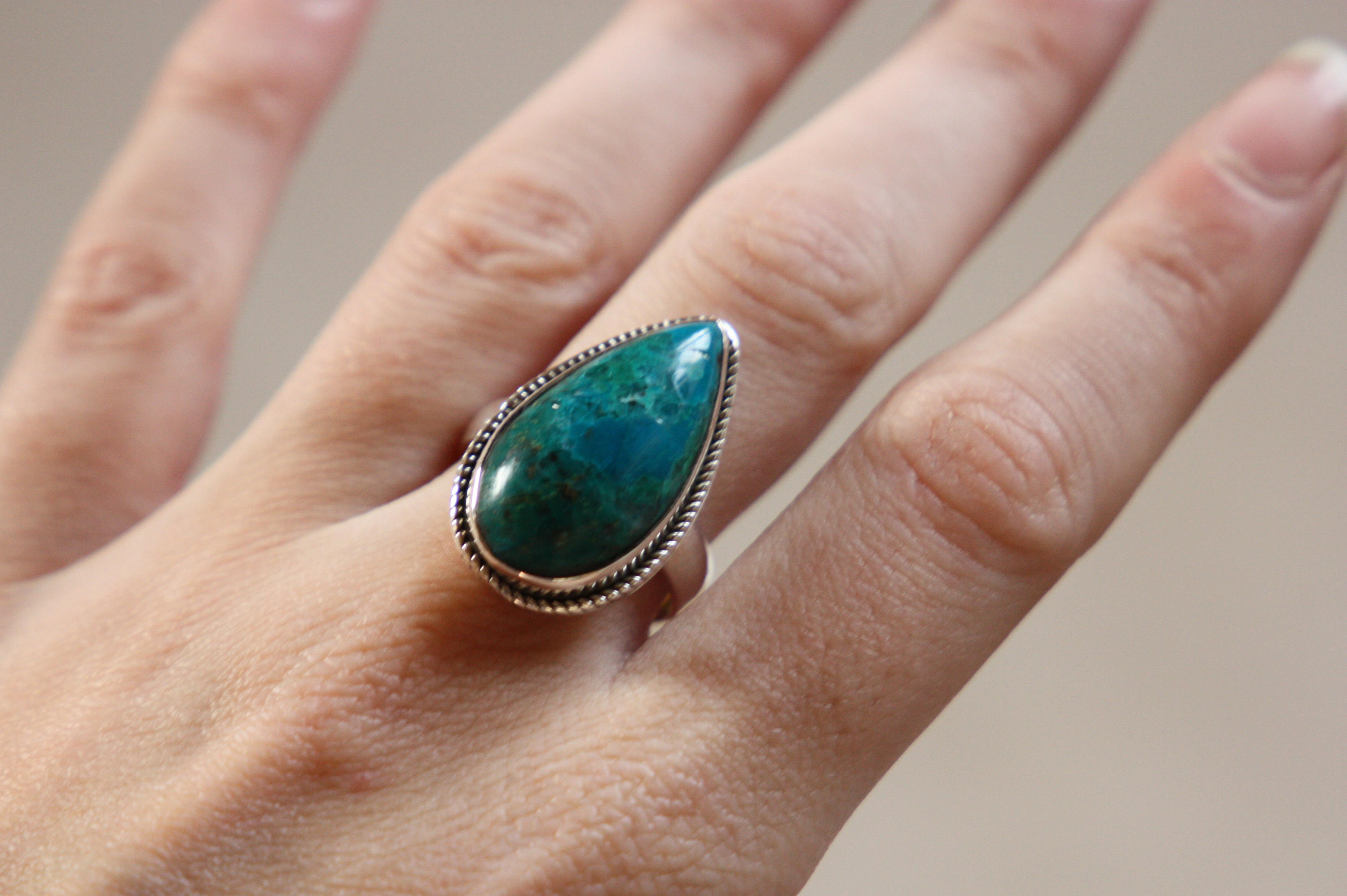 CHRYSOCOLLA CRYSTAL RING - One size - Sterling silver ring - Turquoise ...