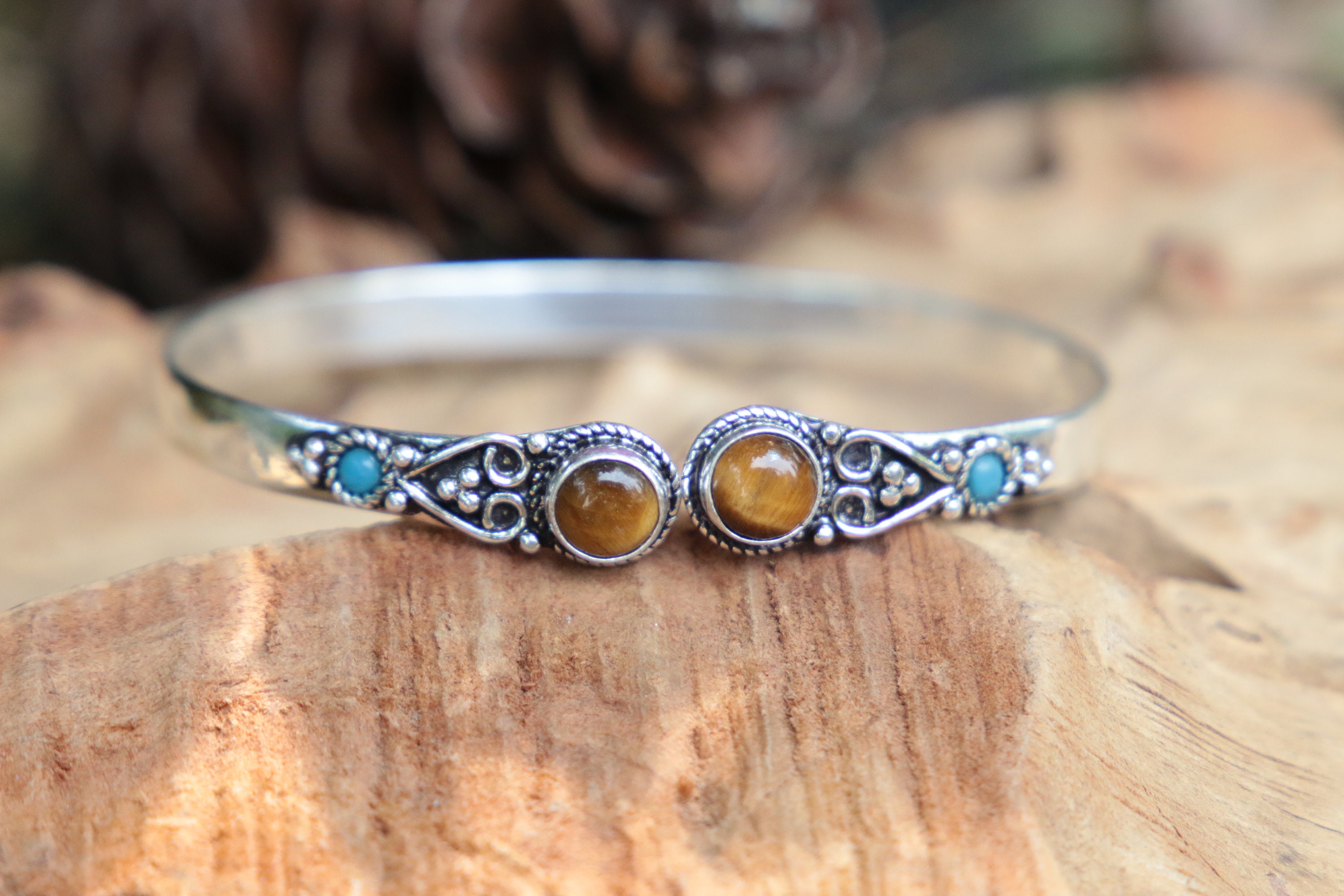 TIBETAN TIGERSEYE CUFF -Silver Bracelet- Tigers Eye- Healing Crystal ...