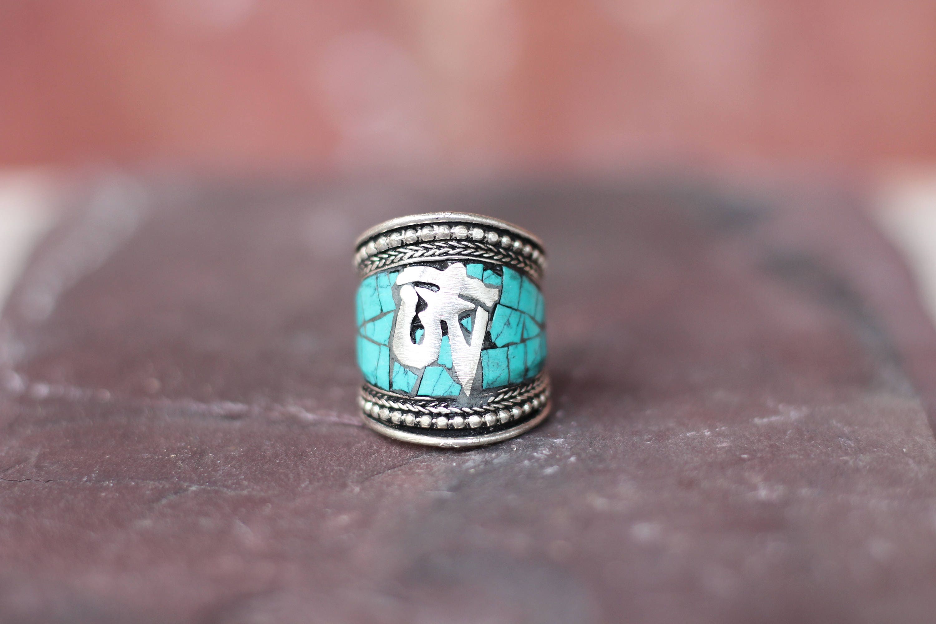 TURQUOISE OM RING - Vintage Ring - Tibetan Style - Om - Buddhist ...
