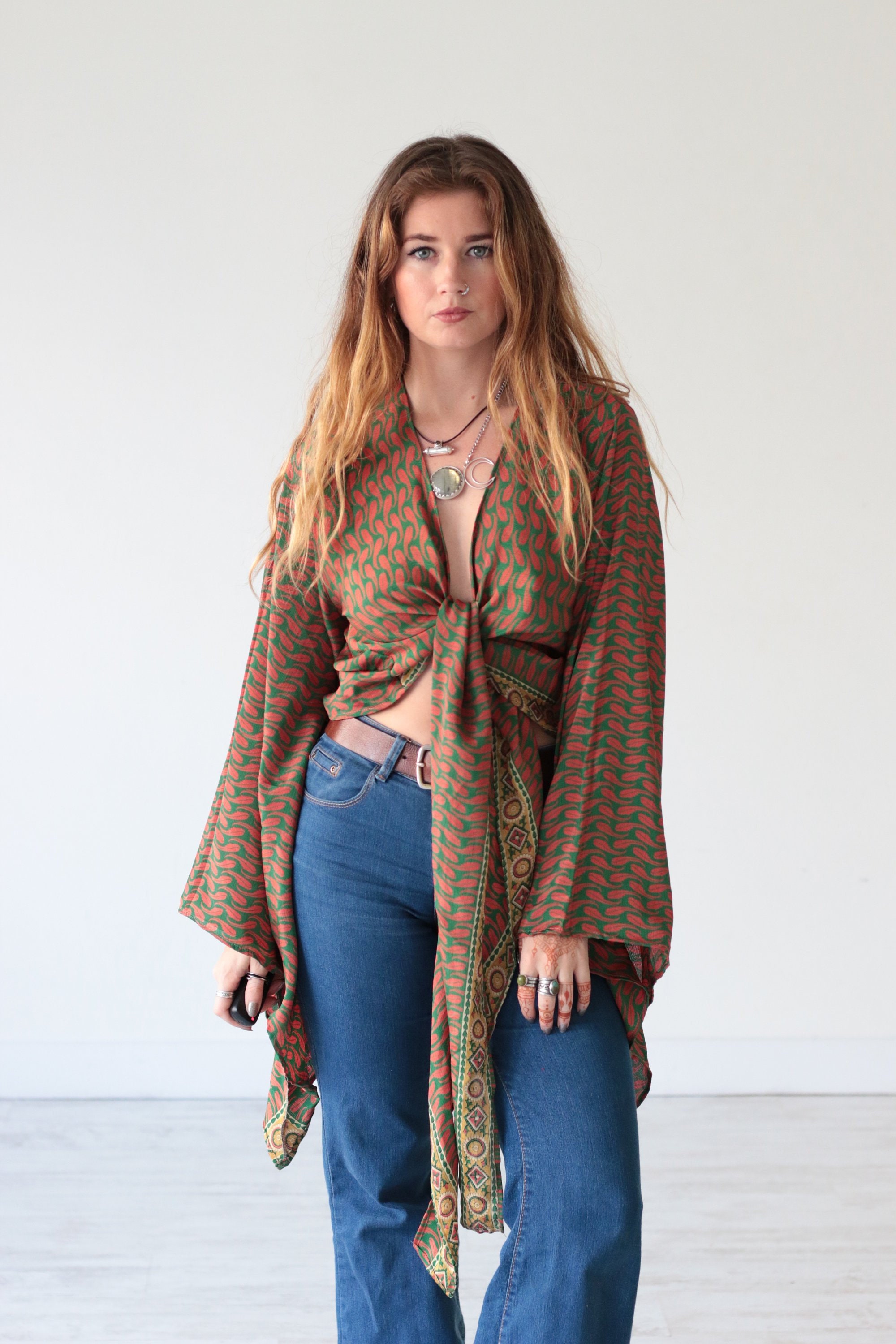 FALL CROP TOP - Bell sleeve - Crop kimono - Vintage Festival Top ...