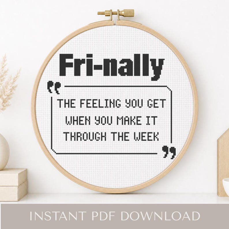 Fri-nally Funny Cross Stitch Pattern PDF, Sarcastic Quote Embroidery ...