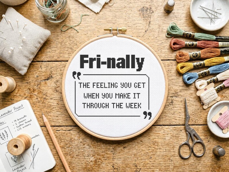 Fri-nally Funny Cross Stitch Pattern PDF, Sarcastic Quote Embroidery ...