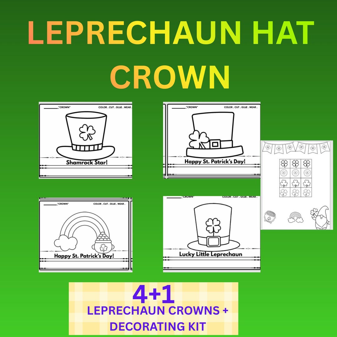 St. Patrick's Day Leprechaun Crown Craft | Kids Coloring Crown (digital ...