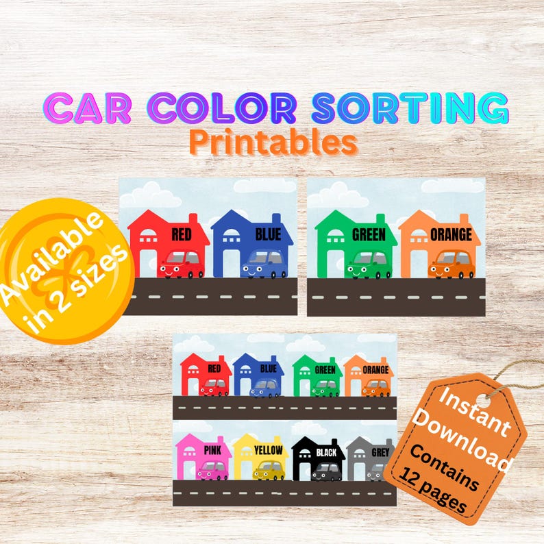 Color Sorting Cars Printable Activity, Fine Motor Skills Game (digital ...