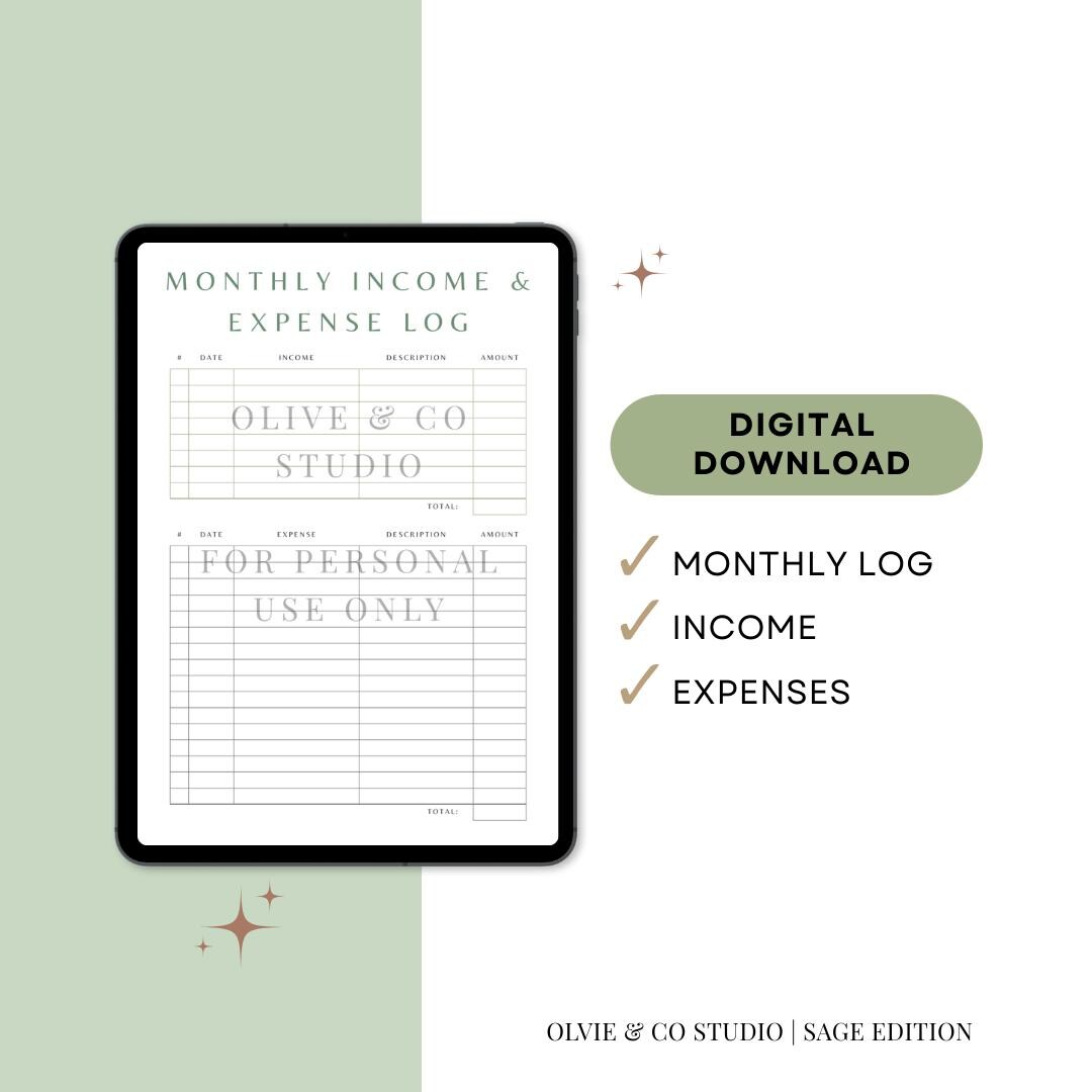 Monthly Income Expense Log | Minimalist Budget Tracker (digital ...