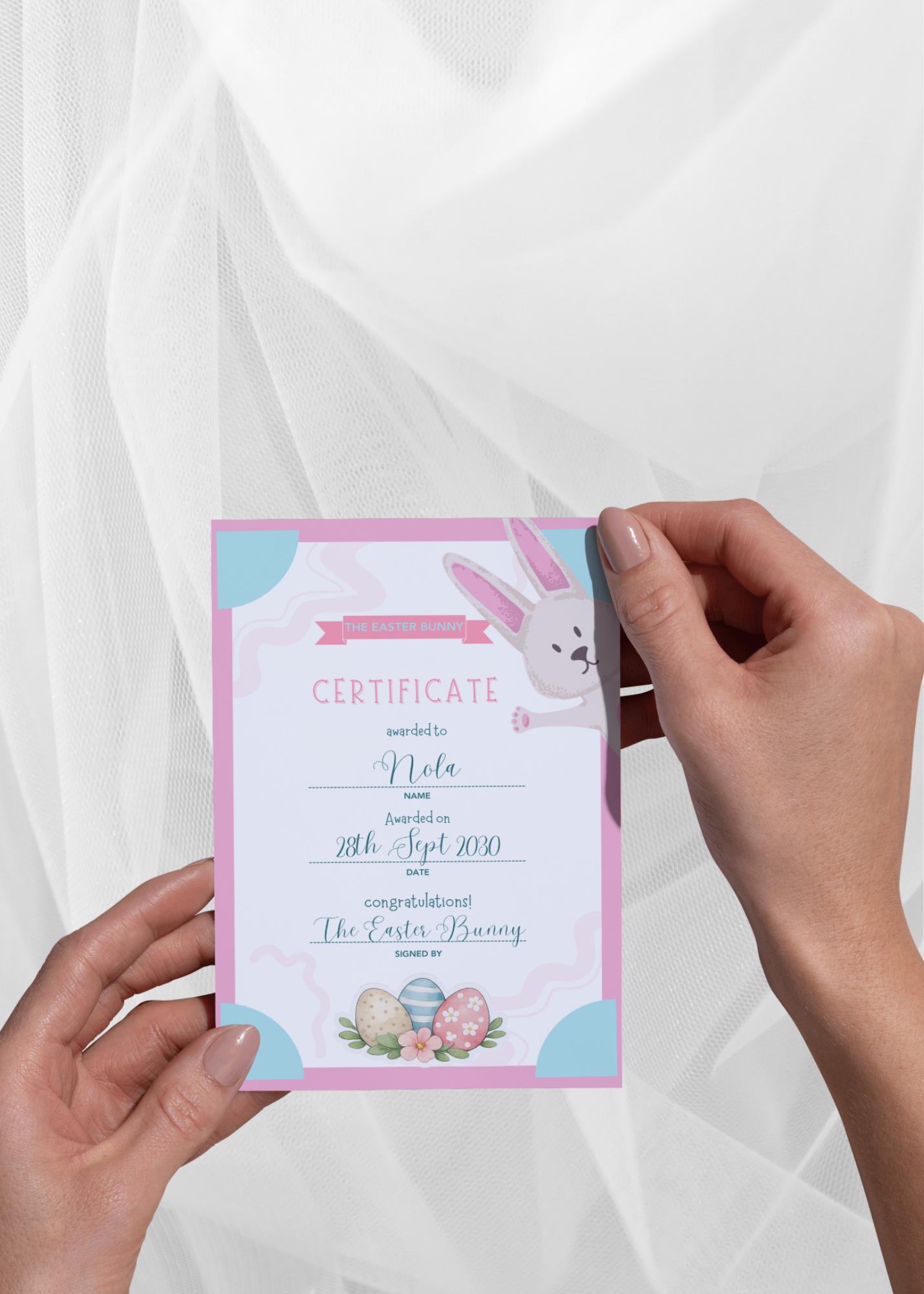 Easter Bunny Certificate Printable – Editable Good Behavior Award, Kids ...