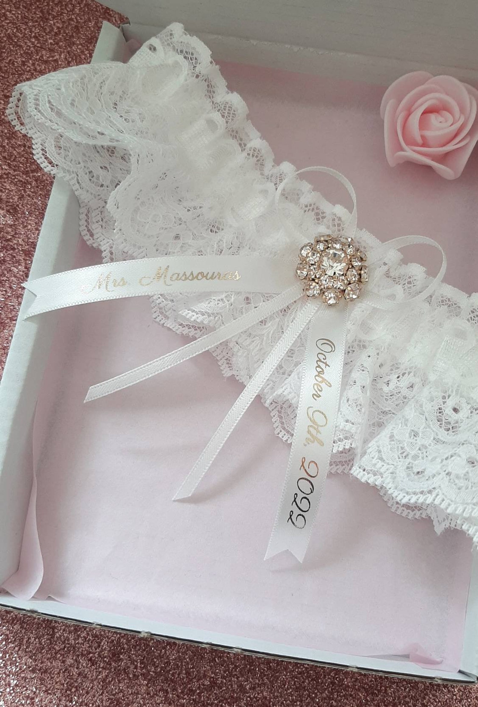 Personalised Gold Garter With Gift Box, Wedding Present for the Bride ...