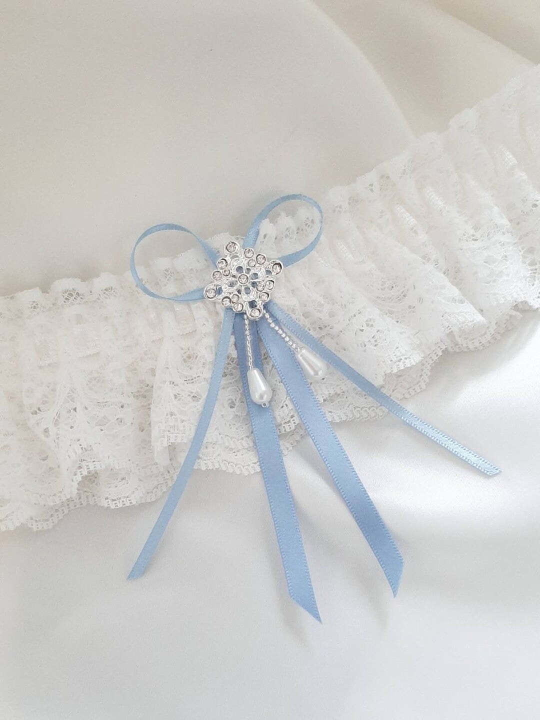 Ivory Nottingham Lace Wedding Garter, Rhinestone Embellishment ...