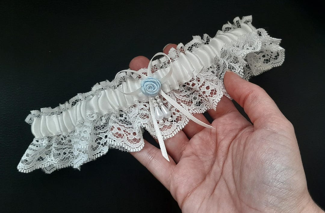 Ivory Lace Bridal Garter: Traditional Wedding Keepsake With Blue Rose ...