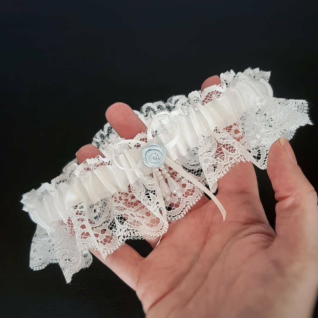 Ivory Lace Bridal Garter Something Blue Traditional Wedding - Etsy