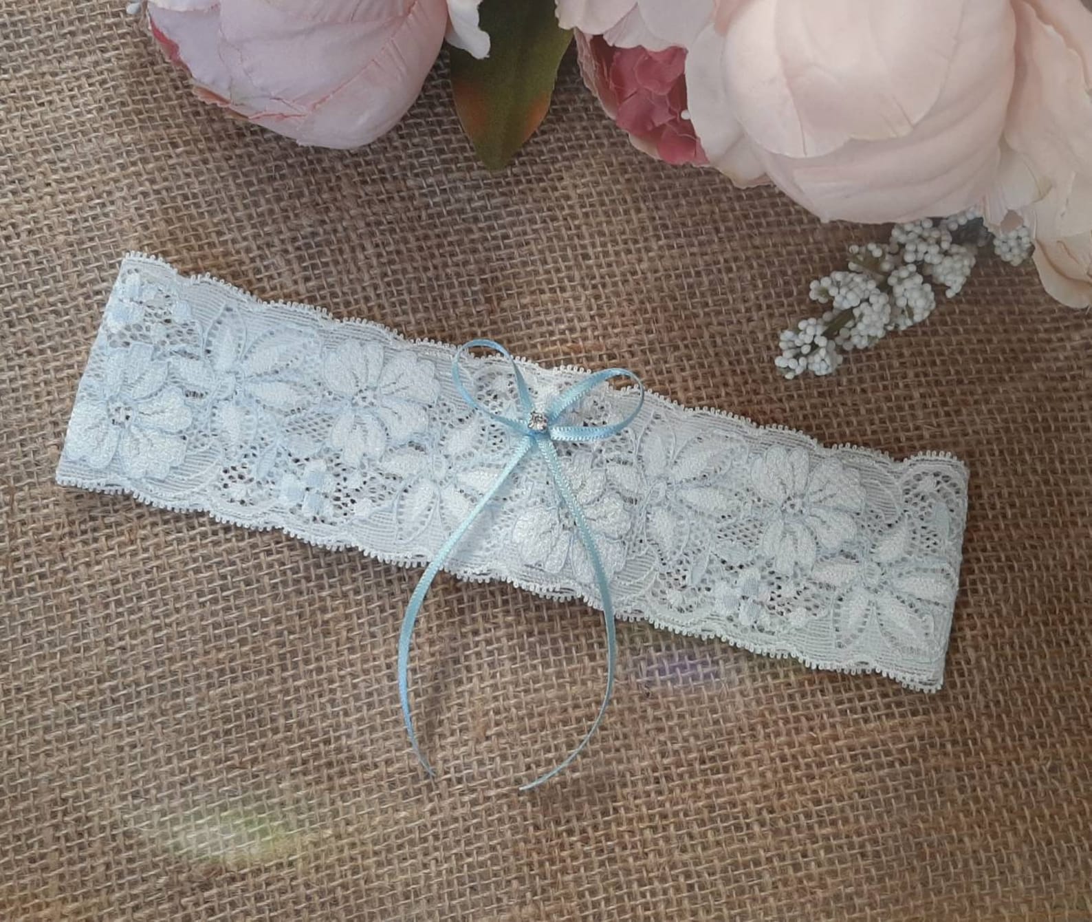 Light Blue Wedding Garter Blue and Ivory Flat Garter | Etsy