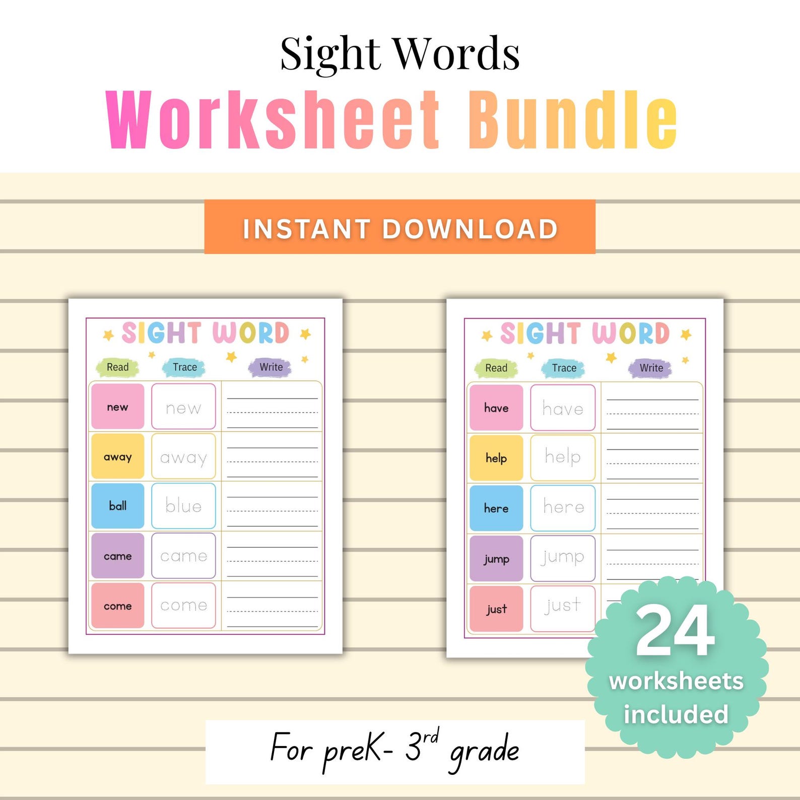 Sight Word Worksheet Bundle Printable - Etsy