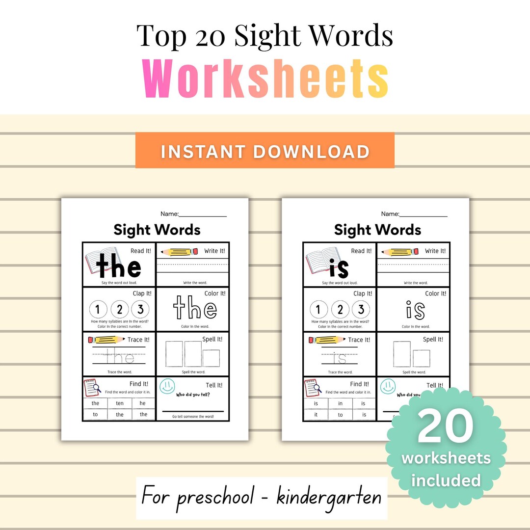 Sight Word Worksheet Bundle Printable - Etsy