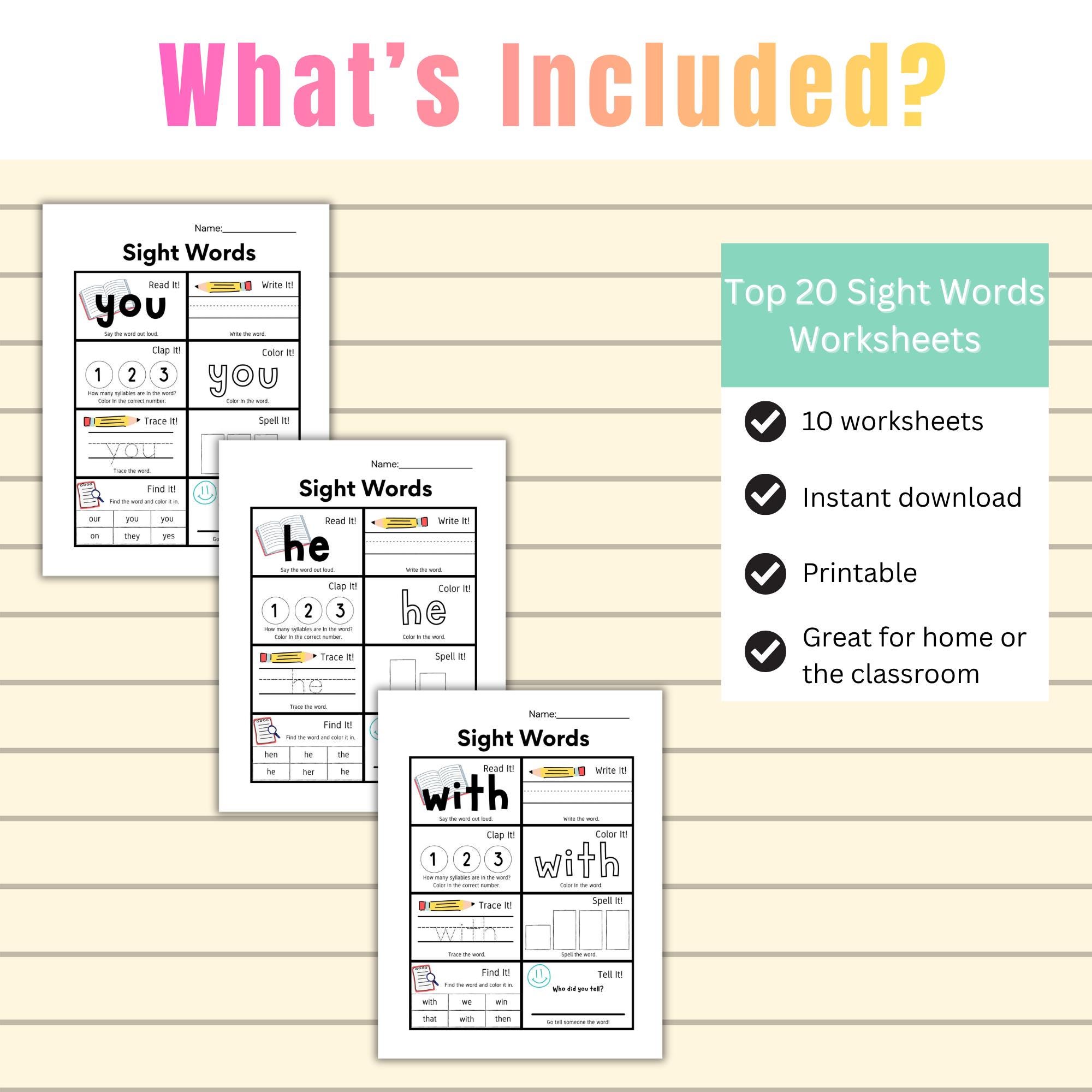 Sight Word Worksheet Bundle Printable - Etsy