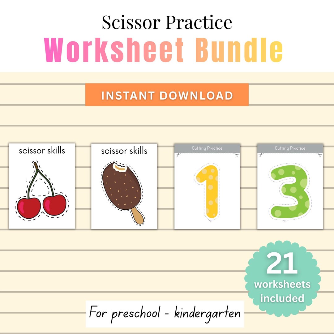 Scissor Practice Worksheet Bundle | Preschool Printable | Cutting ...