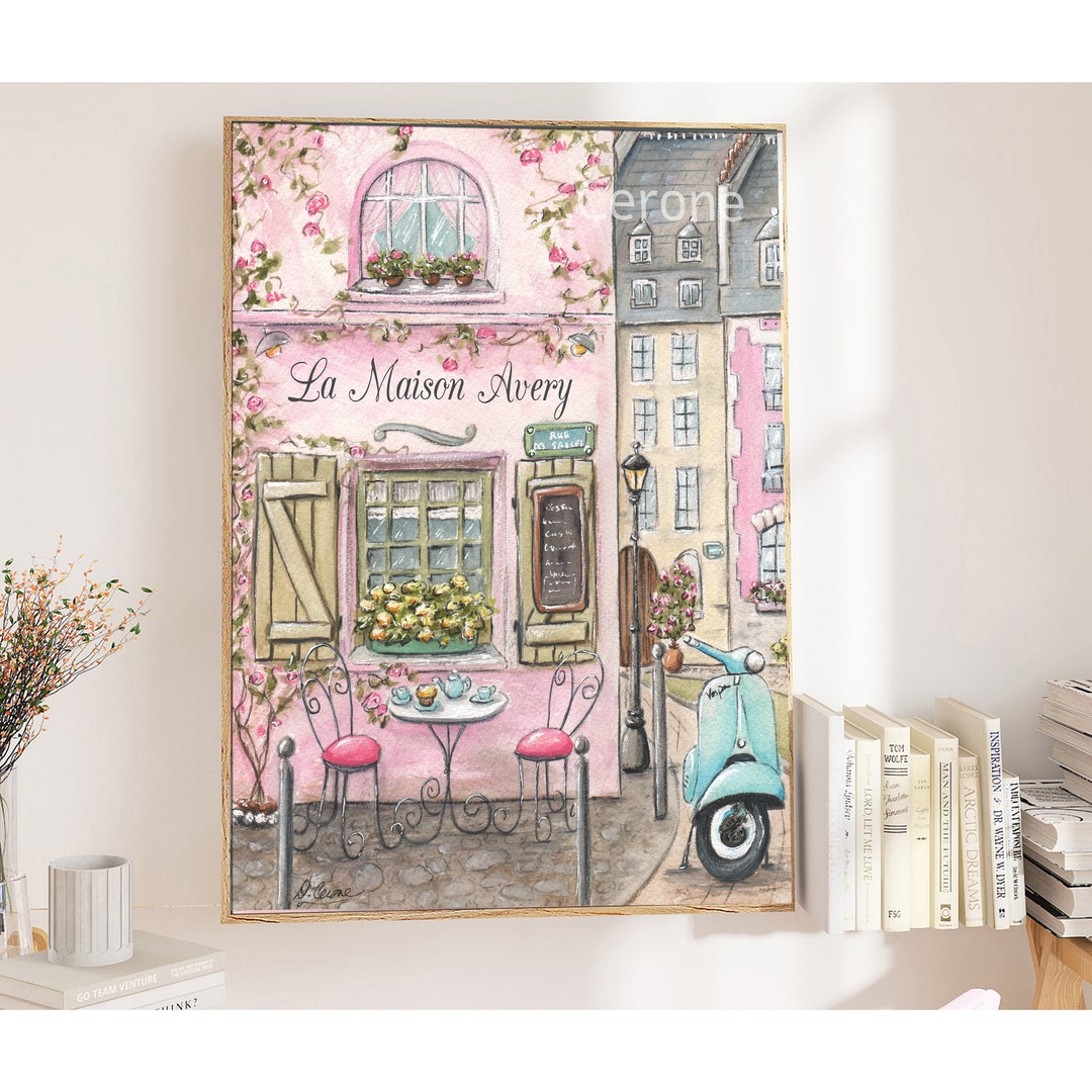 French Cafe Watercolor Personalized, Paris Bedroom Decor, Parisian ...