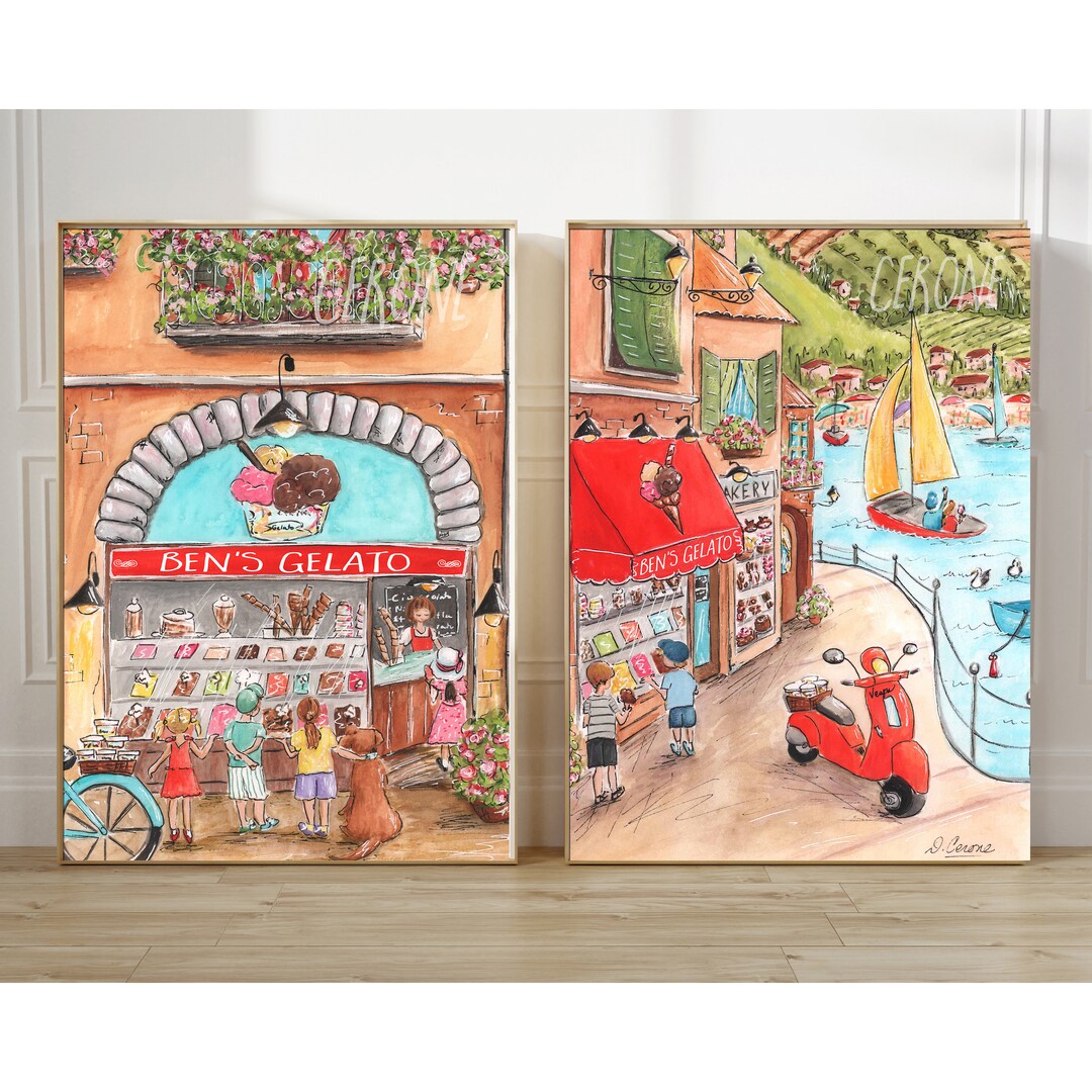 Colorful Kids Room Wall Art, Personalized Italian Gelato Shop Prints ...