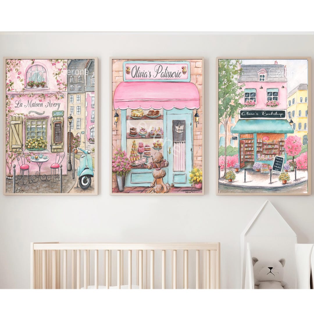 Personalized Paris Prints, Pink Girls Bedroom Decor, Laduree Patisserie ...