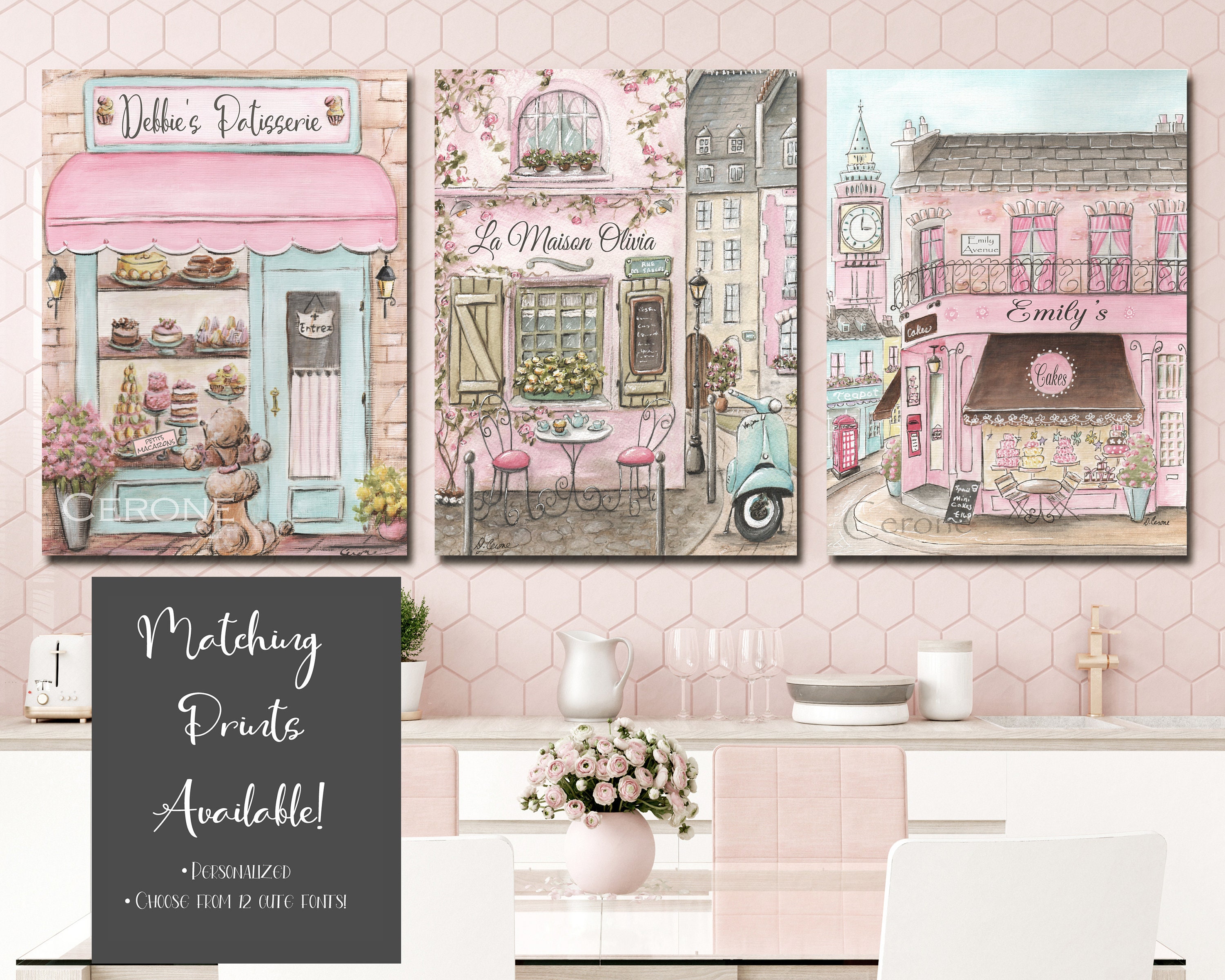 Parisian Storefront Art Personalized With Girls Name, Cute Watercolor ...