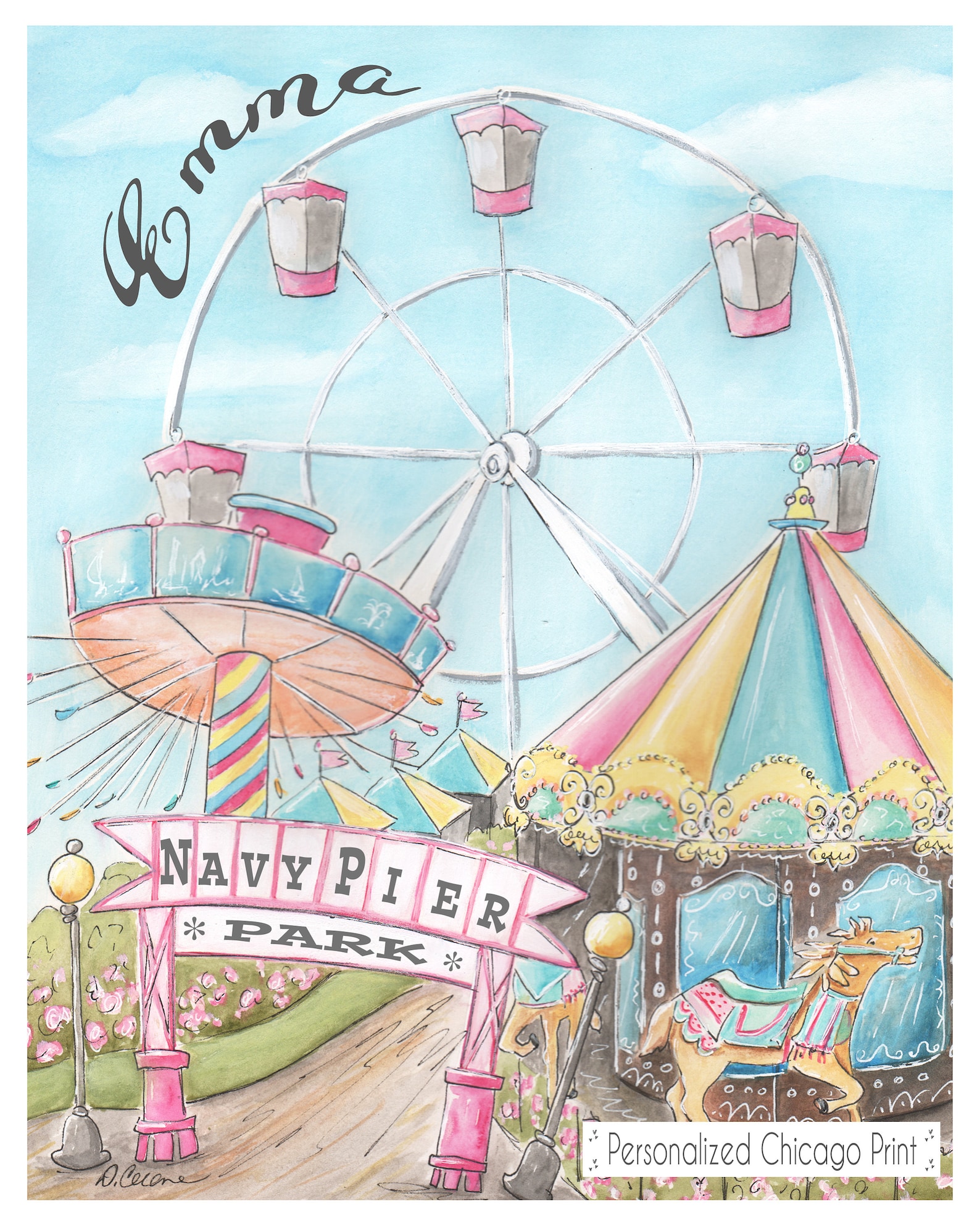 Pink Chicago City Art Prints Chicago Watercolor Travel - Etsy