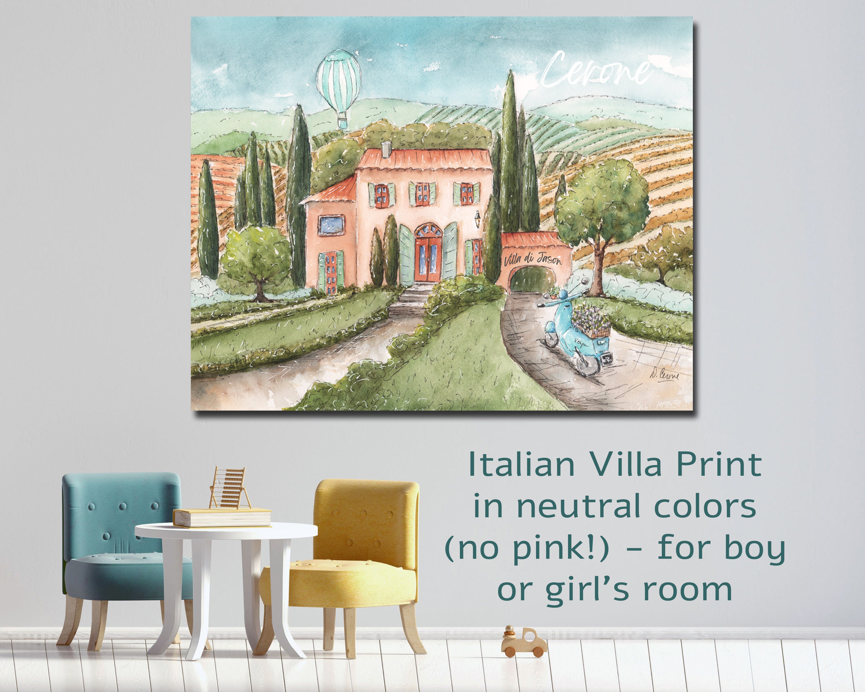 Tuscan Villa Print Personalized With Girl's Name, Toddler Girl Wall ...