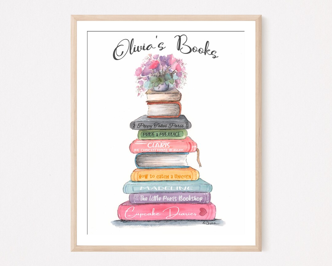 PERSONALIZED ART, Stack of Books Print, Custom Book Stack Watercolor ...
