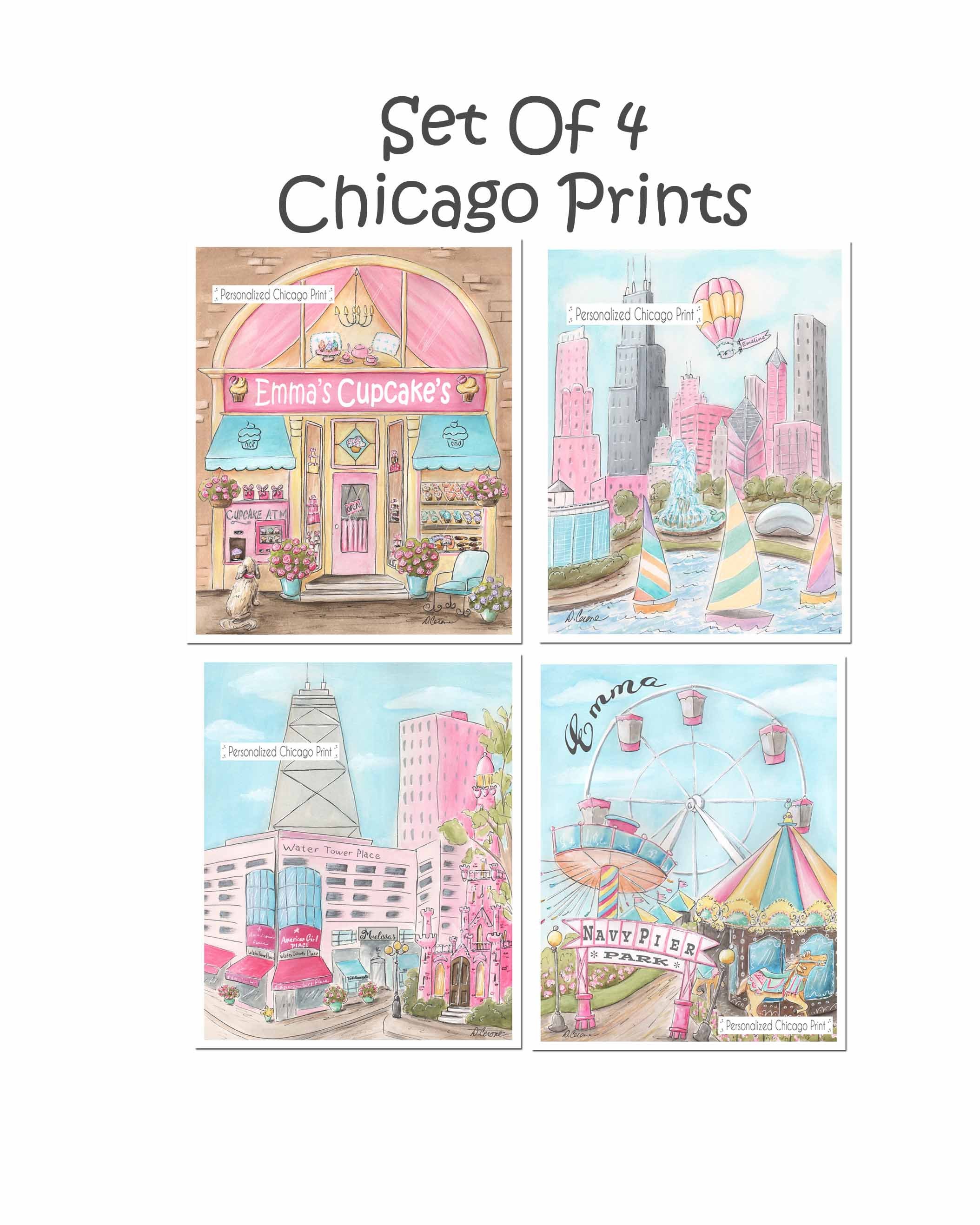 Pink Chicago City Art Prints Chicago Watercolor Travel | Etsy