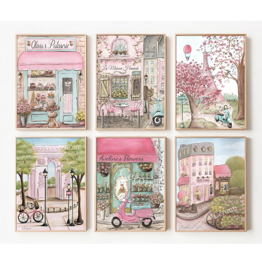 Paris Wall Art Prints Personalized, Vintage Parisian Bedroom, Cafe ...