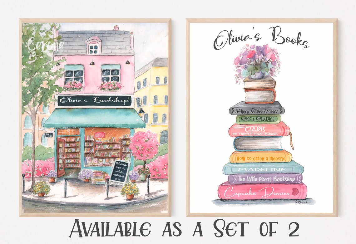 PERSONALIZED ART, Stack of Books Print, Custom Book Stack Watercolor ...