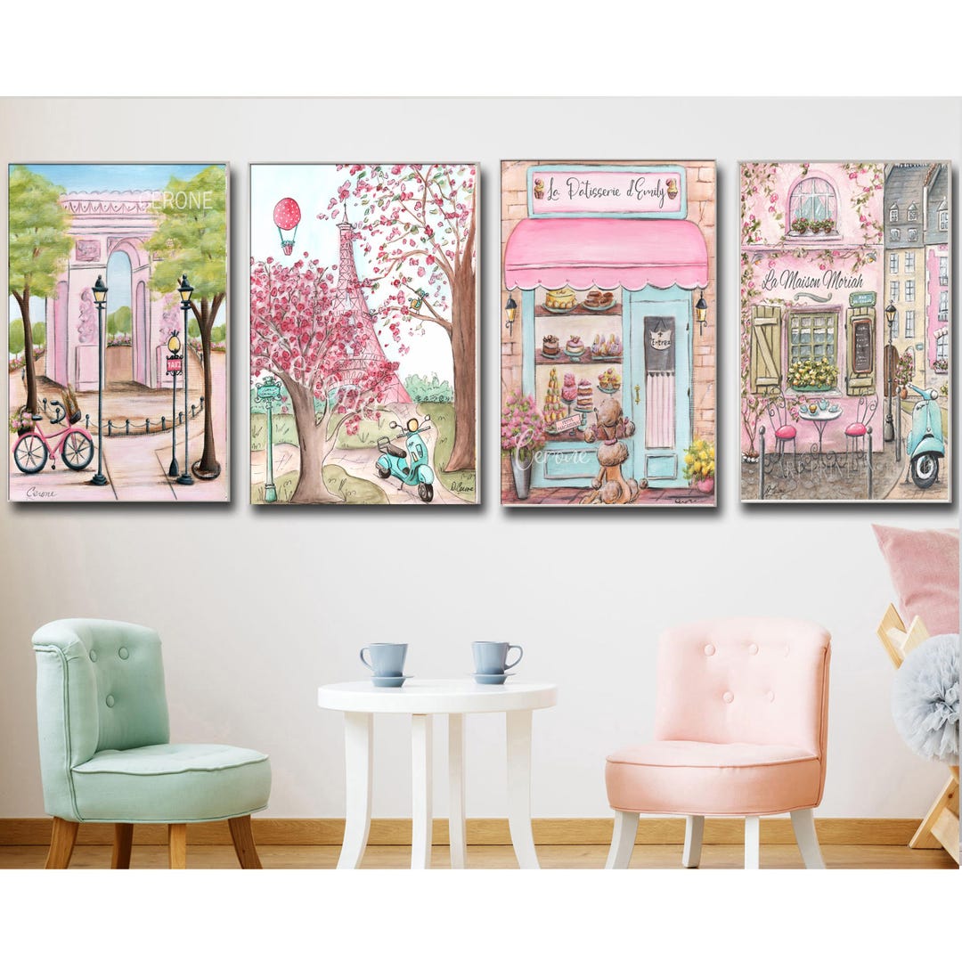 Personalized Paris Watercolor Prints, Parisian Nursery Decor, Set of 4 ...