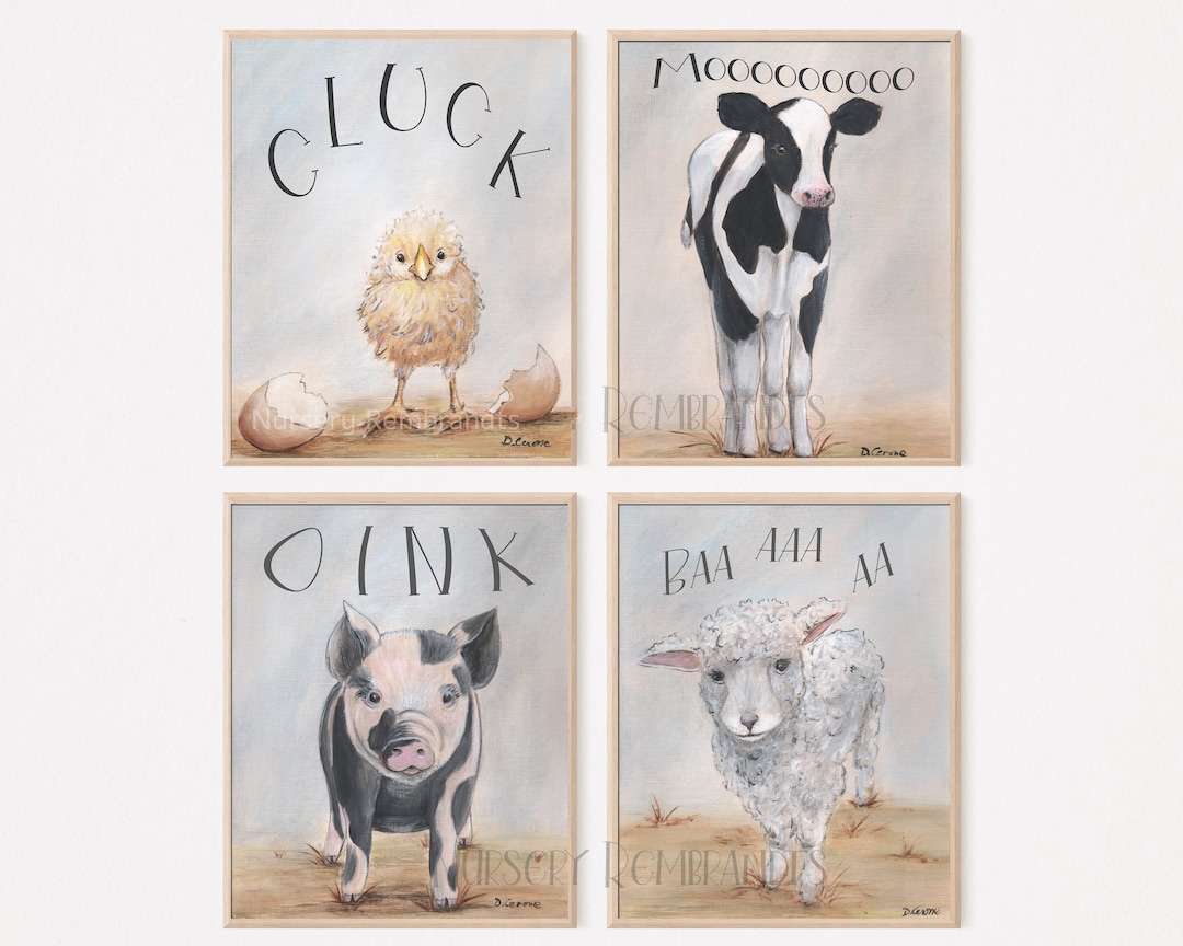 Farm Animal Prints, Barnyard Nursery Wall Art, Set of 4, Modern ...