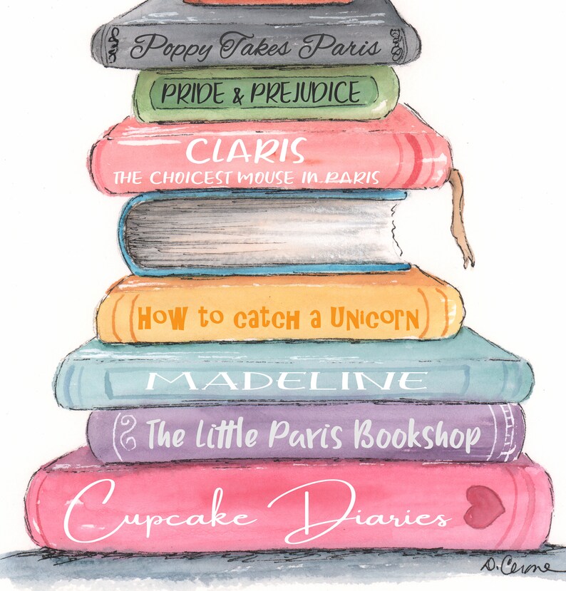 PERSONALIZED ART, Stack of Books Print, Custom Book Stack Watercolor ...