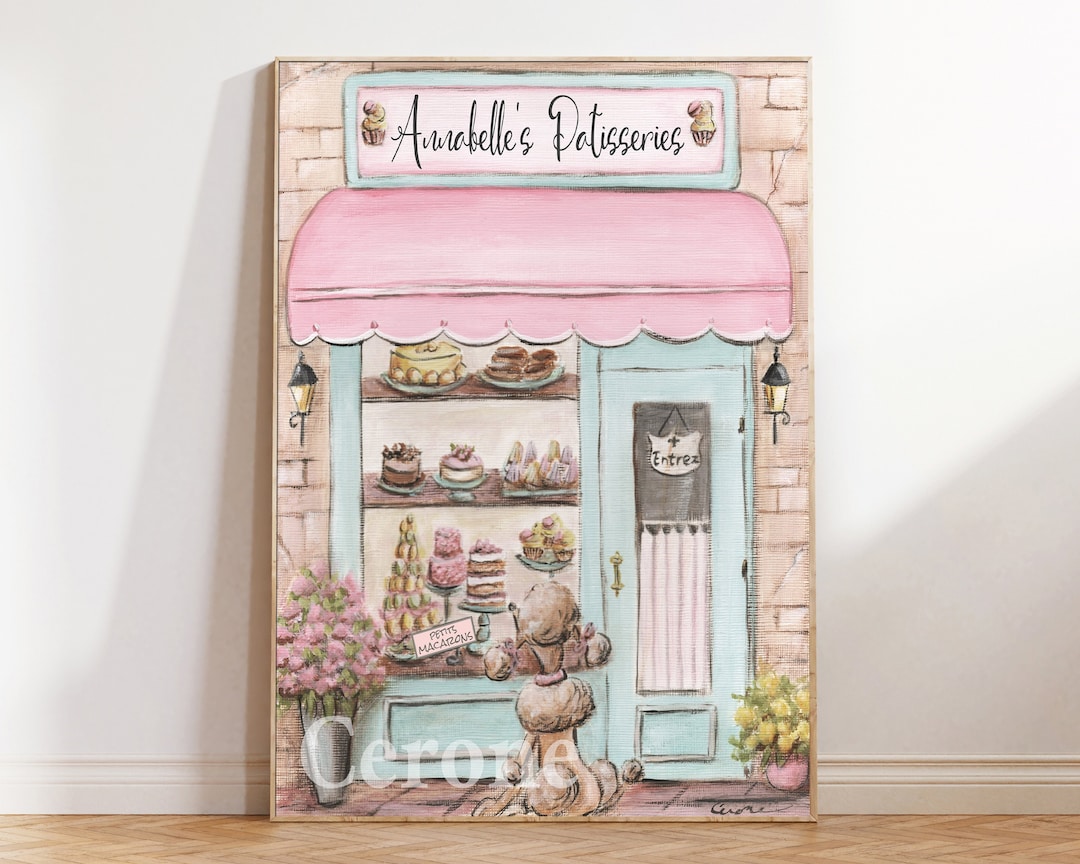 Parisian Storefront Art Personalized With Girls Name, Cute Watercolor ...