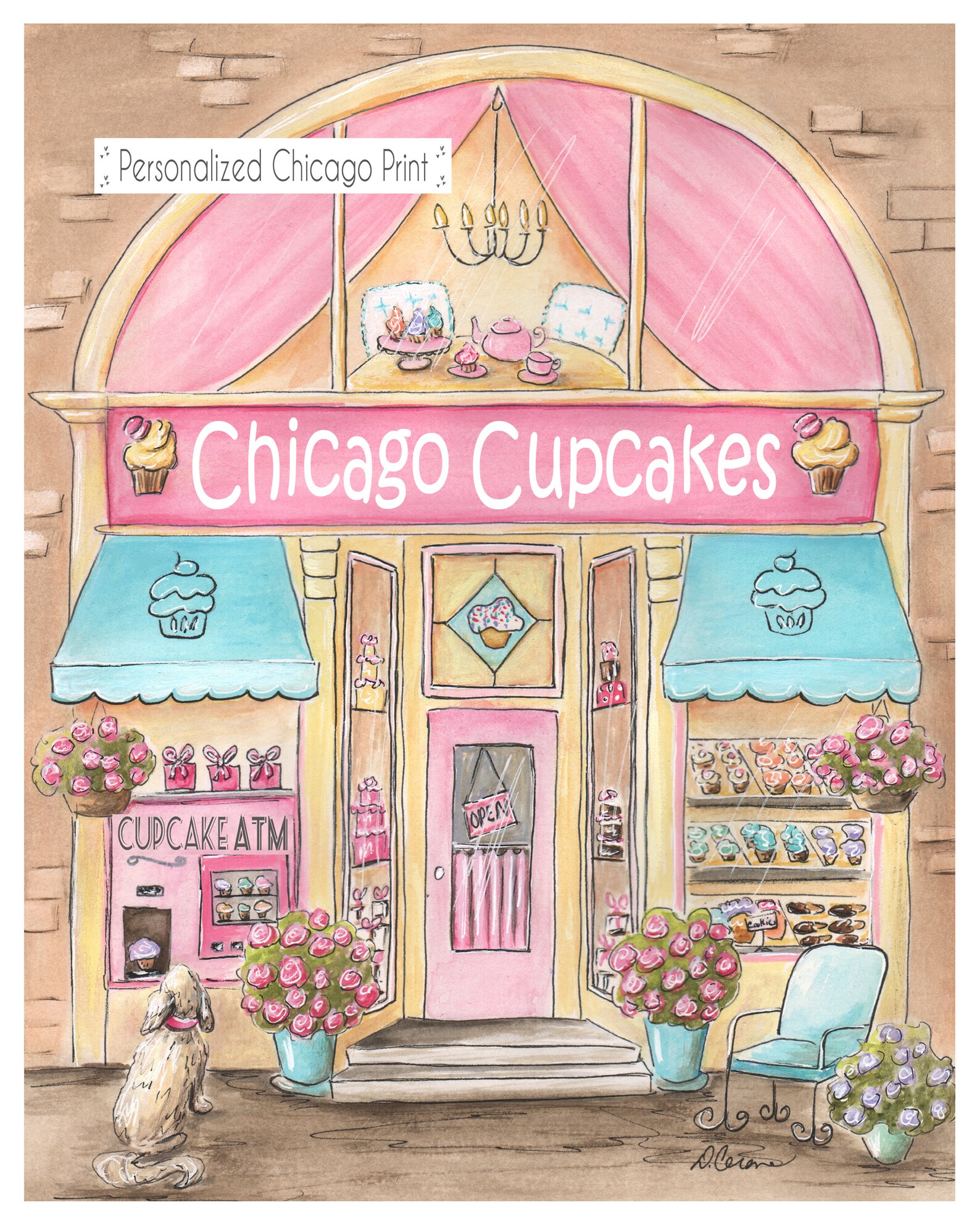 Pink Chicago City Art Prints Chicago Watercolor Travel | Etsy