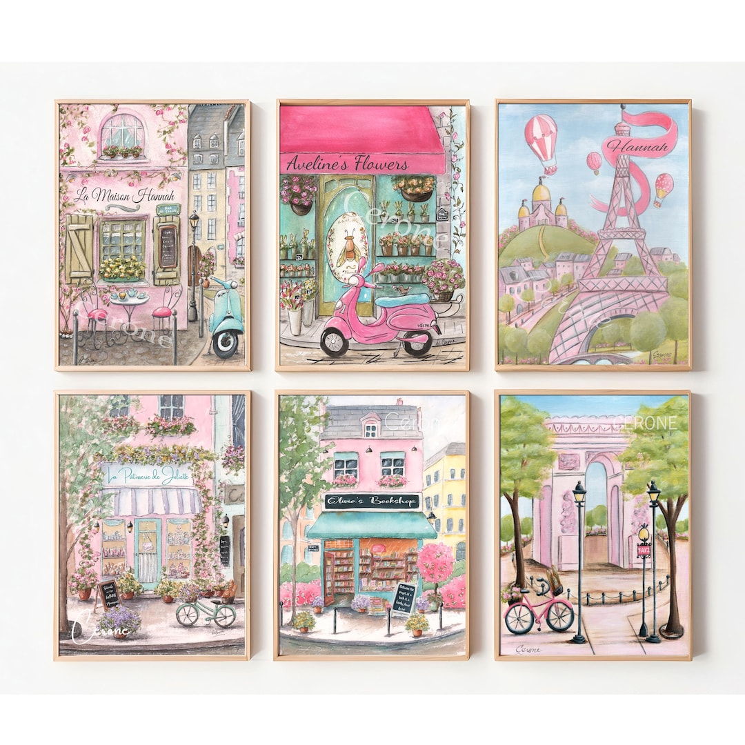 Paris Posters for Girl Room, Set of 6 French Themed Wall Art, Parisian ...