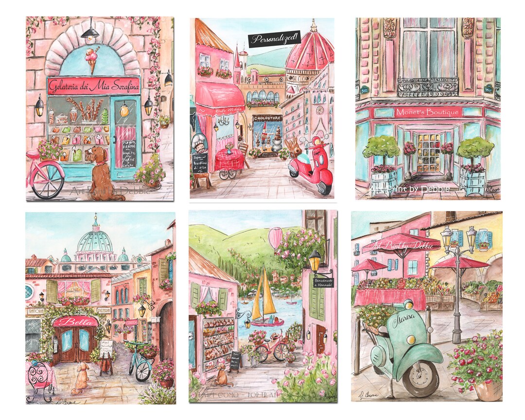 Italy Prints Personalized, Set of 6 Prints, Travel Theme Room, Italian ...