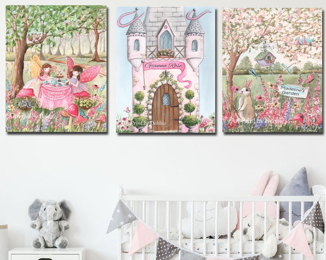 Personalized Fairy Princess Wall Decor, Set of 3 Fairy Prints, Pink ...