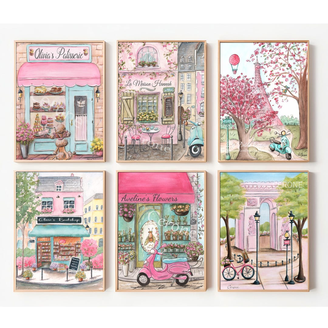 Personalized French Nursery Wall Art, Set of 6 Paris Prints, Toddler ...