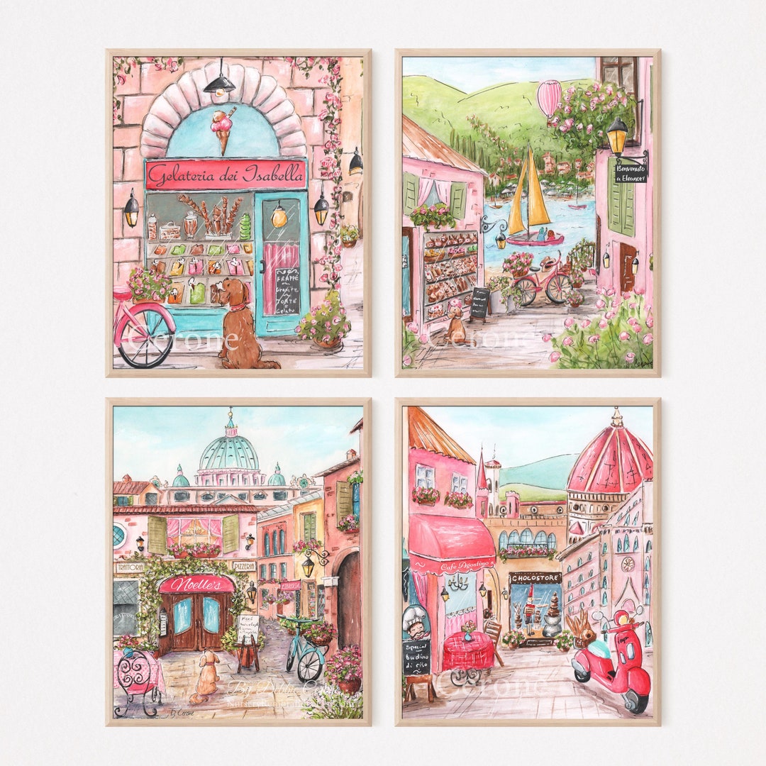Set of 4 Pink Italy Prints, Personalized Gift for Daughter, Custom Baby ...