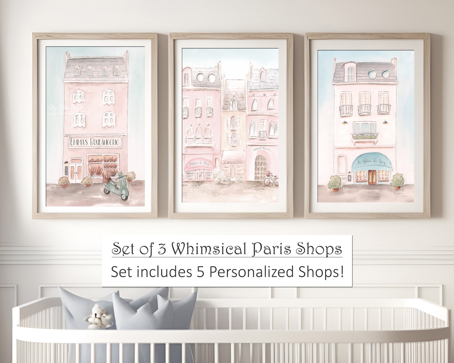 Personalized Paris Nursery Wall Art, Blush Pink French Nursery Art, Set ...