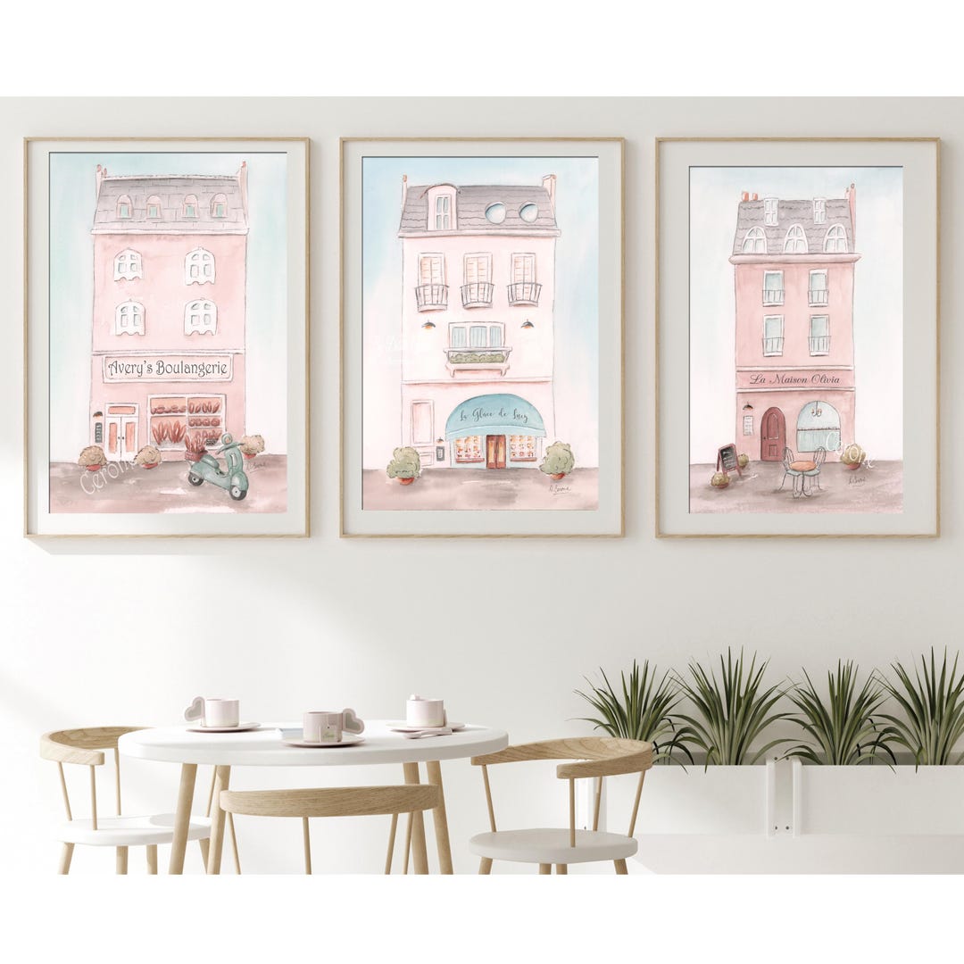 Personalized French Nursery Art Prints, Pastel Paris Buildings - Etsy