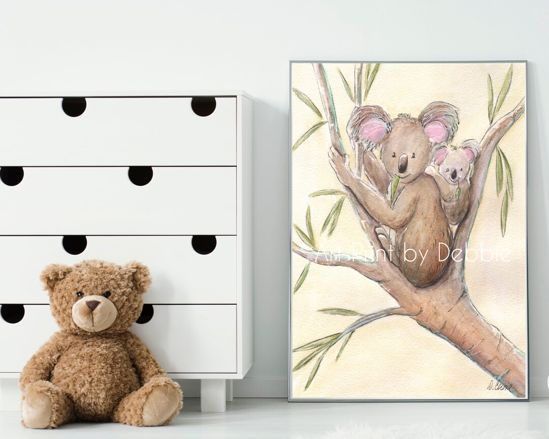 Koala Watercolor Wall Art, Koala Mom and Baby, Australian Koala, Baby ...