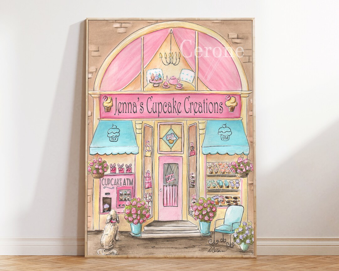 Personalized Cupcake Art Print, Pink Kitchen Decor, Cupcake Theme ...