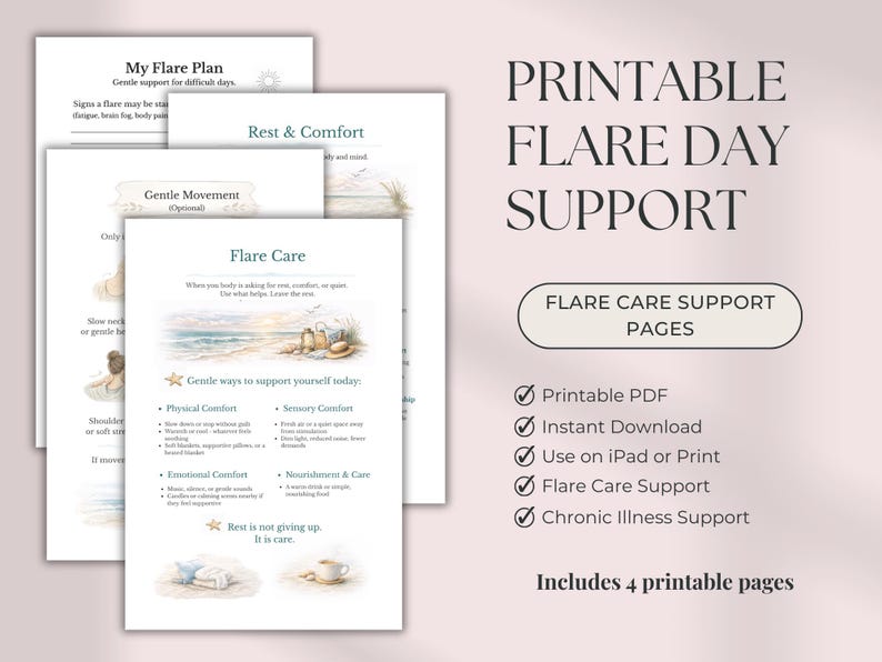 Printable Flare Care Support Pack | Chronic Illness Planner Pages ...