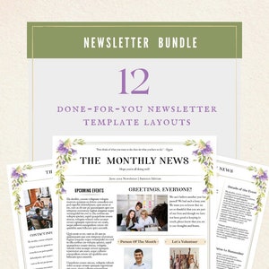 Floral Newsletter Template Bundle 12 Layouts / Editable Wedding Times ...