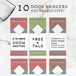 Zoom Sign Door Hangers Set of 10 / Printable Work at Home Door Hanger ...