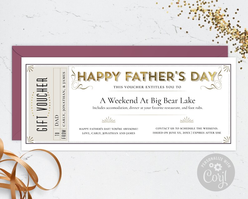 Elegant Father's Day Gift Certificate Template - Editable Grand Gift ...