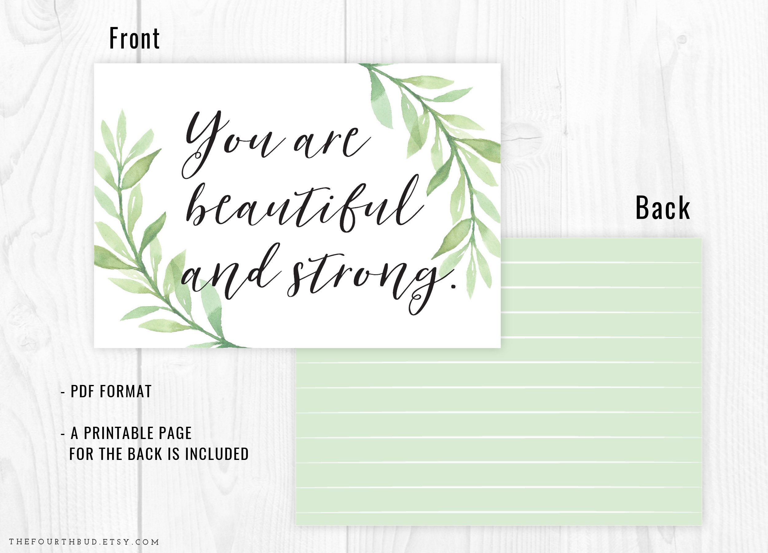 Set of 12 Printable Strength Note Cards / 3.5 X 5 Motivational and ...